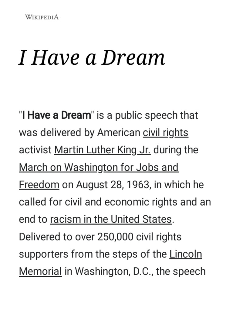 I Have A Dream - Wikipedia | PDF