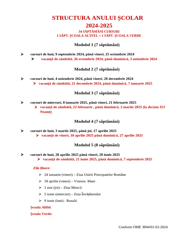 10 Structura Anului Scolar | PDF