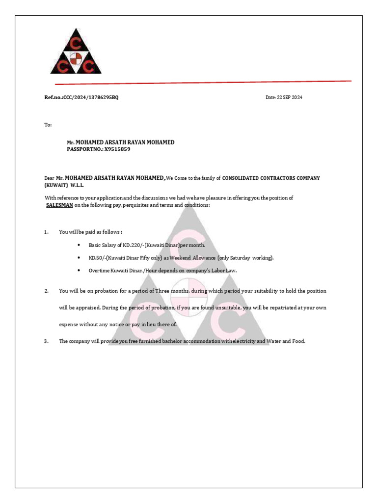 Mohamed Arsath Rayan Mohamed | PDF | Employment | Employee Benefits