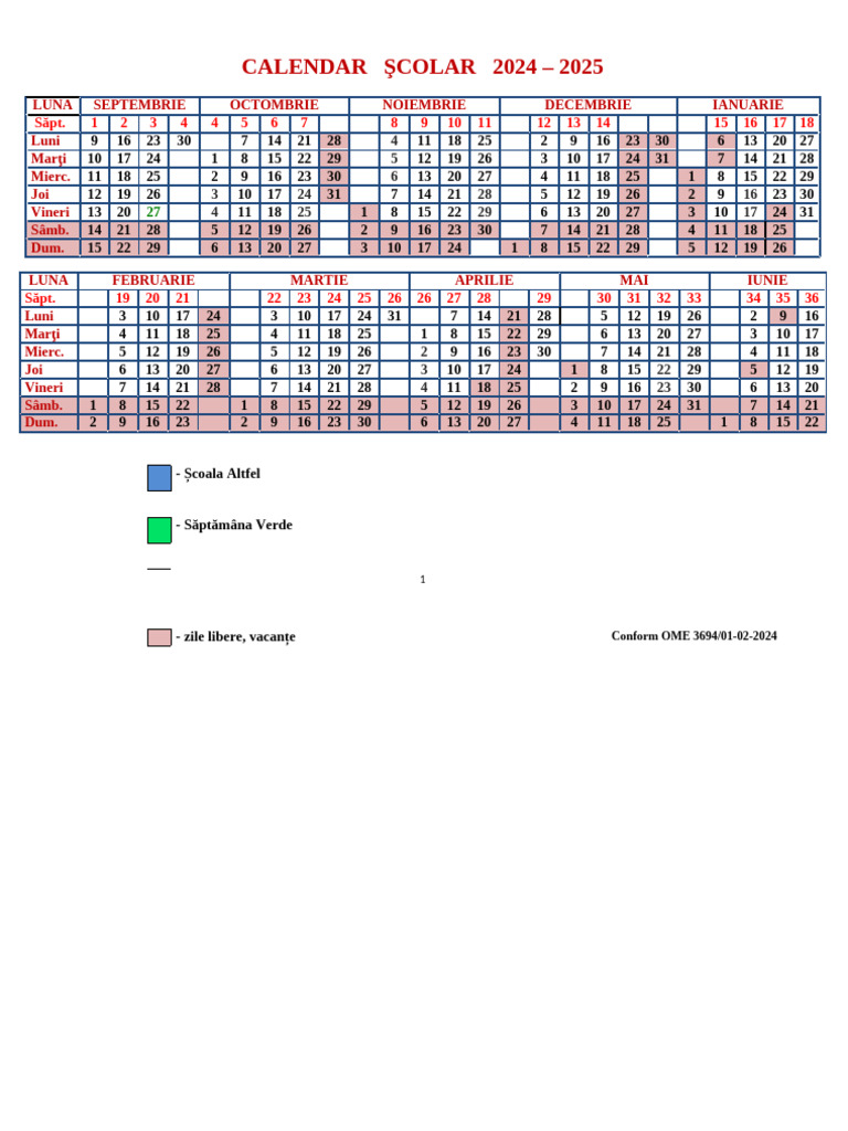 Calendar Scolar 2024 2025 | PDF