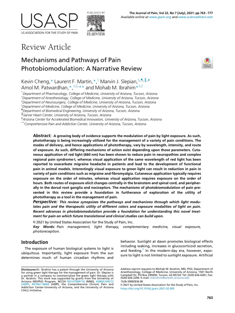 Mechanisms of Pain PBMT - Journal of Pain | PDF