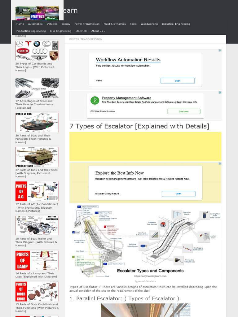 7 Types of Escalator (Explained With Details) - Engineering Learn | PDF