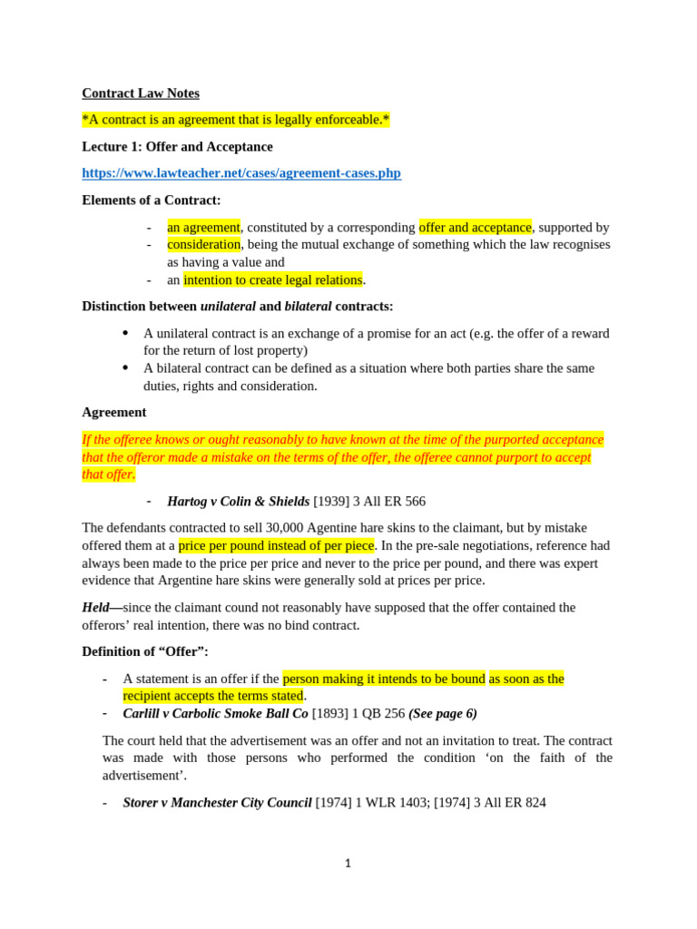 Contract Law Notes | PDF