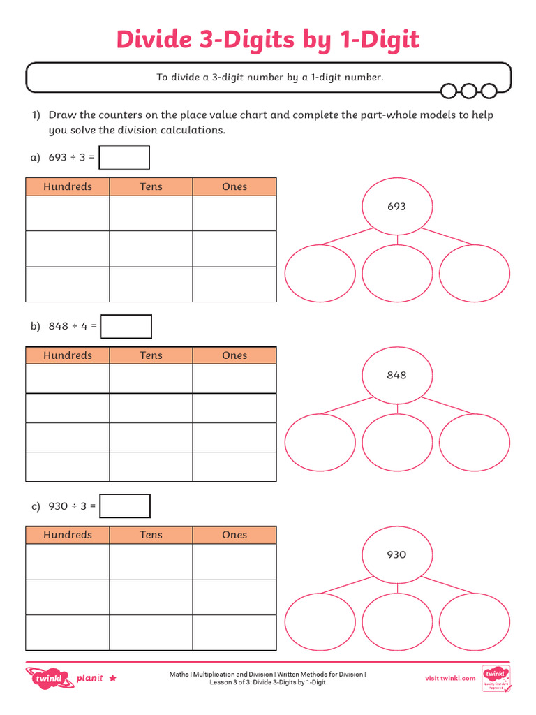 Divide 3-Digits by 1-Digit Activity Sheets | PDF