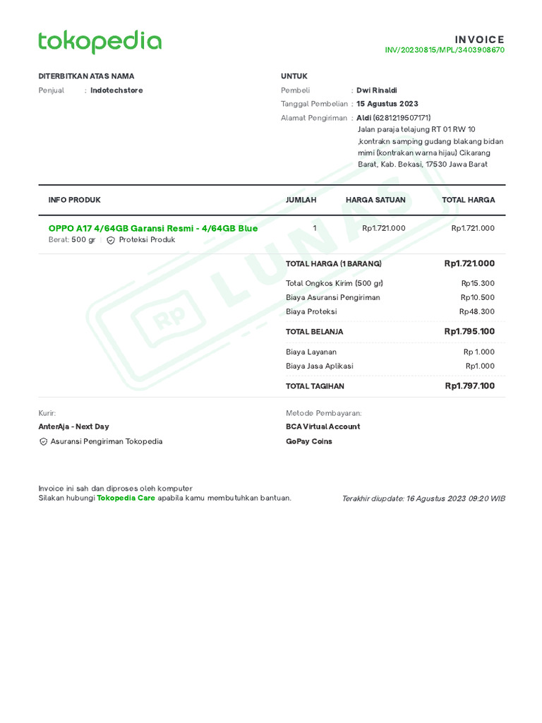 Invoice HP A17 | PDF