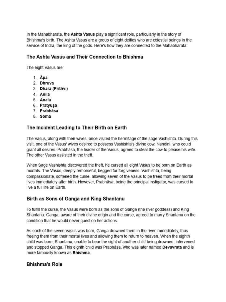 The Ashta Vasus | PDF | Religion & Spirituality