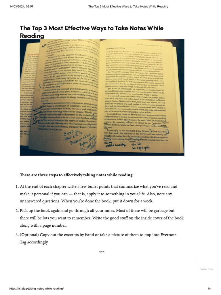 The Top 3 Most Effective Ways To Take Notes While Reading | PDF