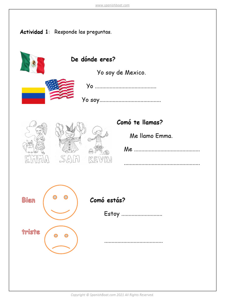 Spanish Questions Answers Worksheet 3 | PDF