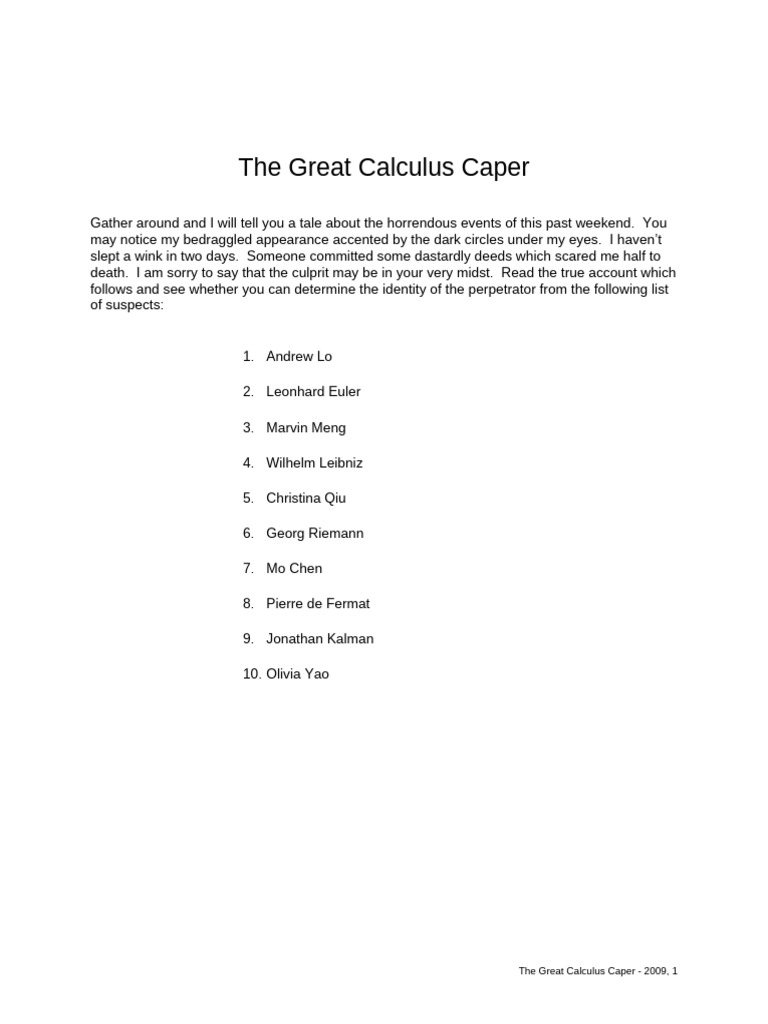 Great Calculus Caper | PDF