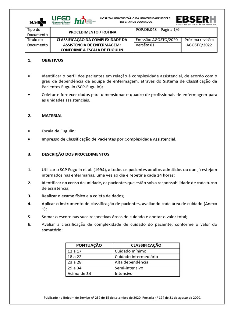 Pop-De-048 - Classificacao Da Complexidade Da Assistencia de Enfermagem ...