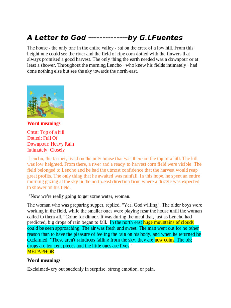 A Letter To God Textbook Explanation | PDF