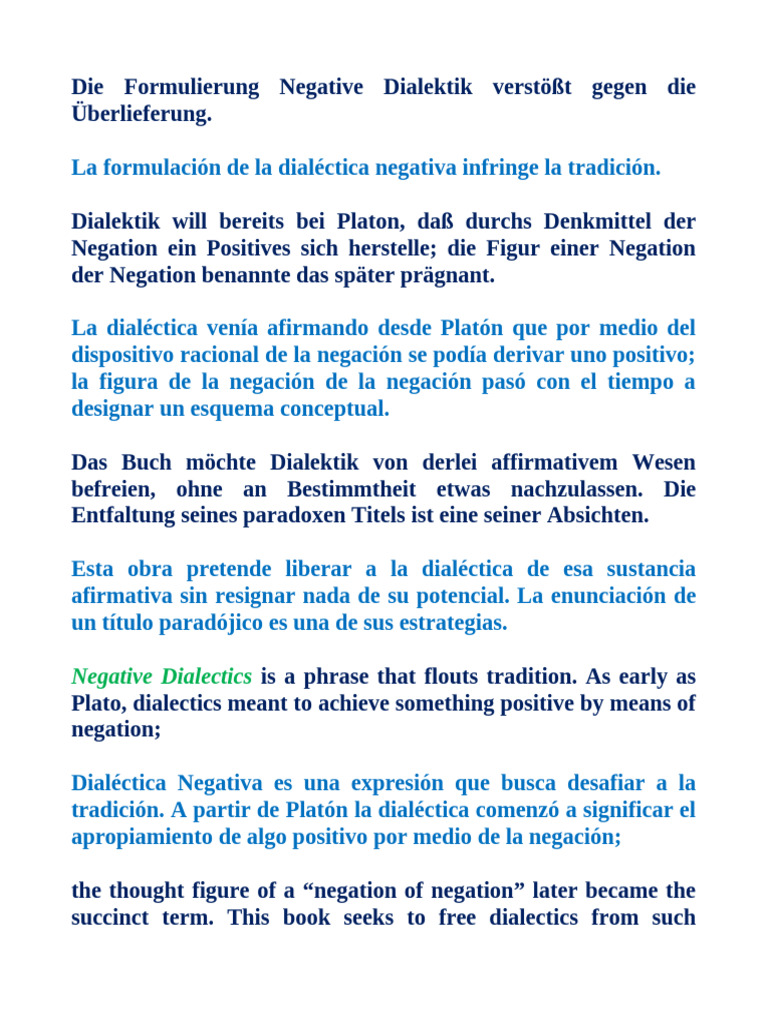 Traducción Personal de La Dialéctica Negativa de T. Adorno 1 | PDF ...
