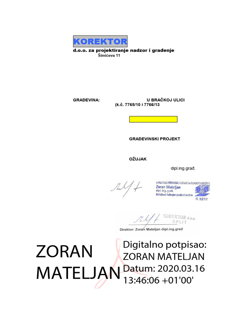 2021 - 01 - 11 - Projektna Dokumentacija - Potporni Zid U Bračkoj | PDF
