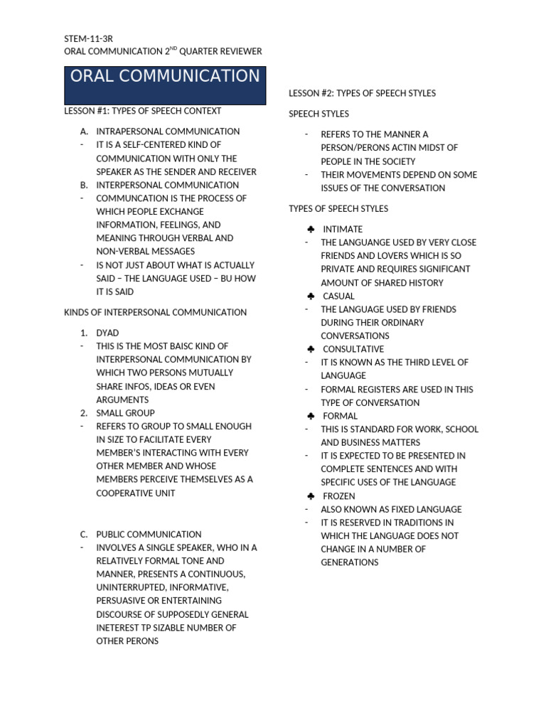 Oral Communication Reviewer 2ND Quarter | PDF
