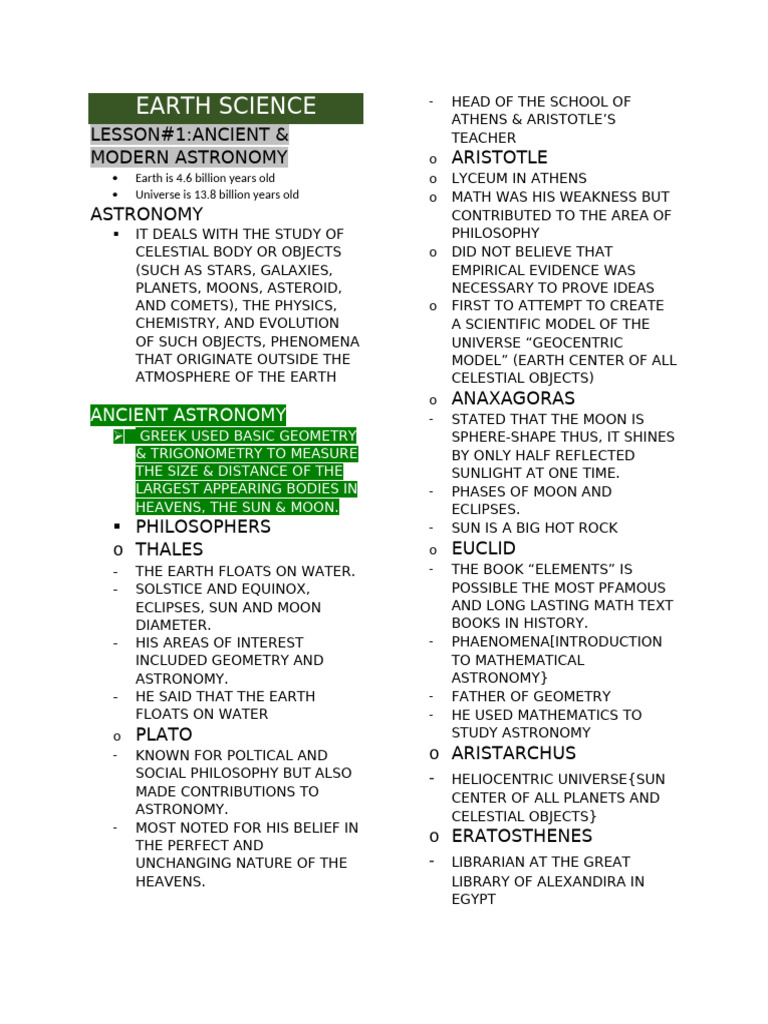 Earth Science 1ST Quarter Reviewer | PDF