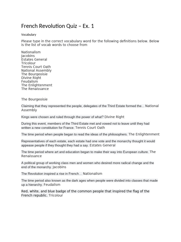 French Rev Quiz | PDF