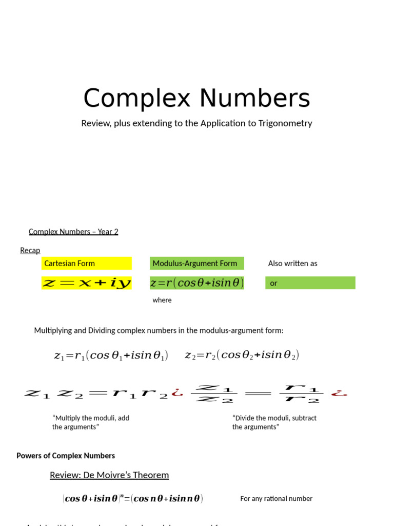 Lesson 3 - Complex Numbers - Applications to Trigonometry | PDF ...