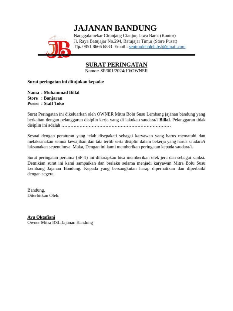 Surat Peringatan 1 | PDF