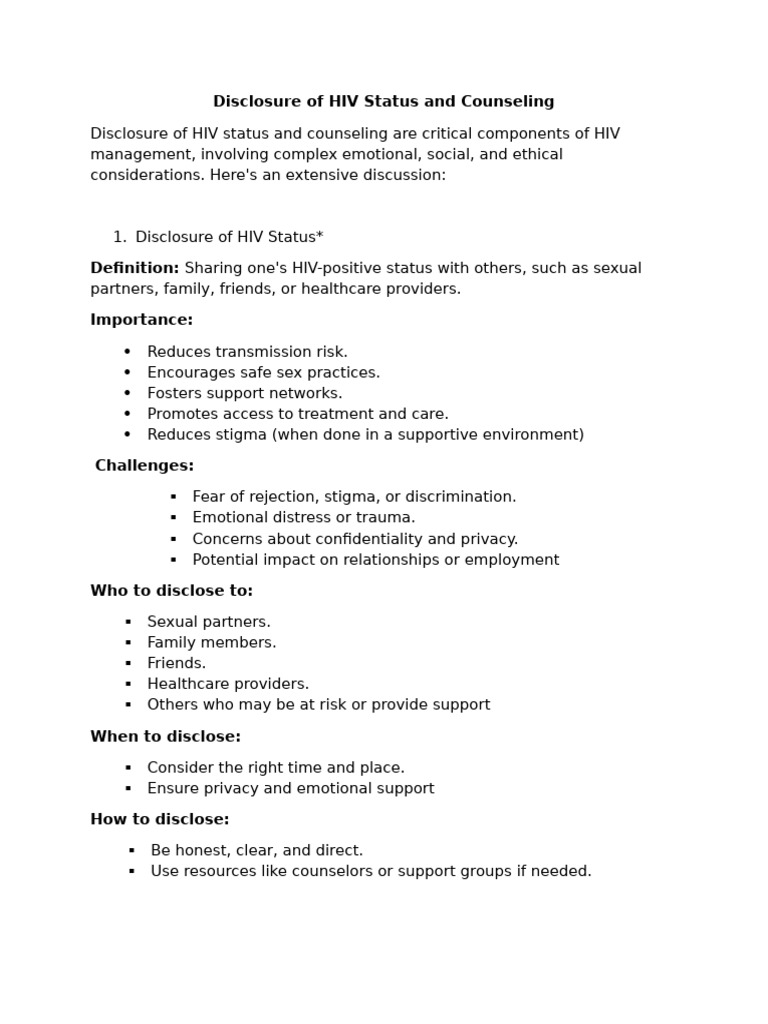 Disclosure of HIV Status and Counseling | PDF | Privacy | Diagnosis Of ...