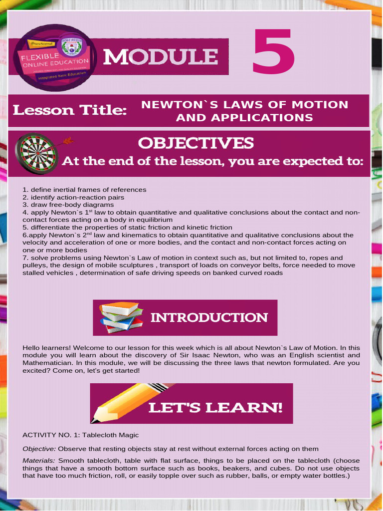 Module 5 Newtons Law of Motion | PDF | Force | Friction