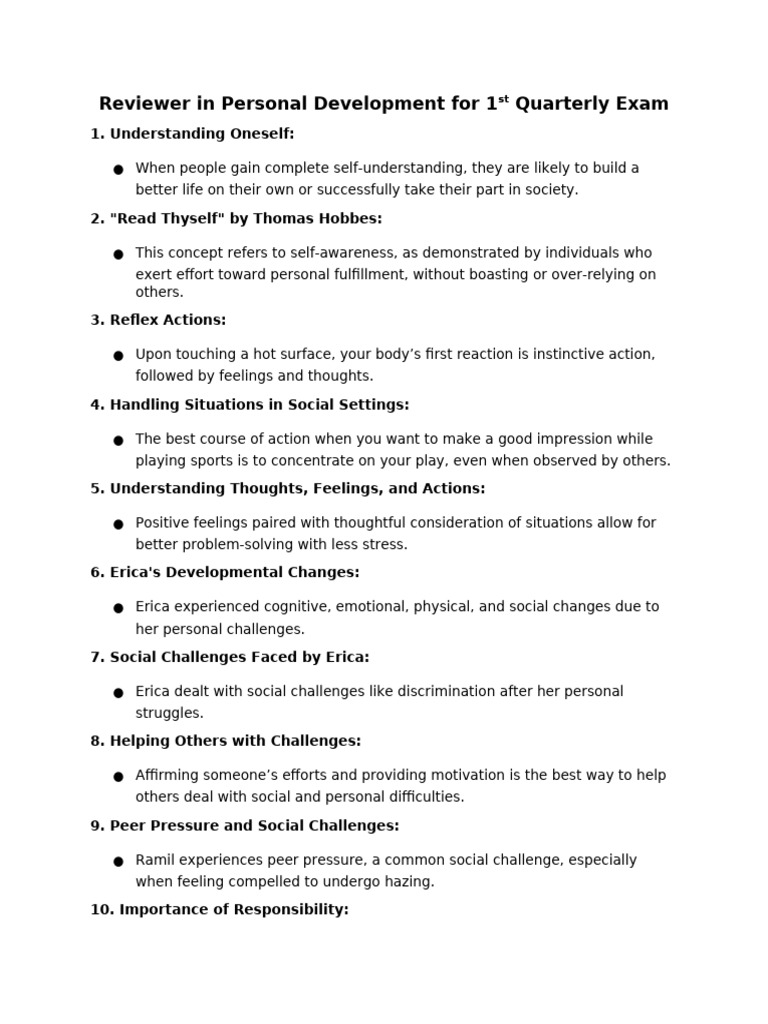 Reviewer in Personal Development For 1st Quarterly Exam | PDF Reviewer in Personal Development For 1st Quarterly Exam | PDF