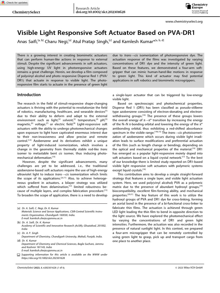 Visible Light Responsive Soft Actuator Based on PVA‐DR1 | PDF