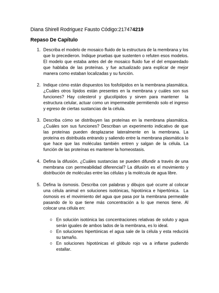 Repaso de Capitulo Membrana Celular | PDF | Membrana celular | Ciencia ...