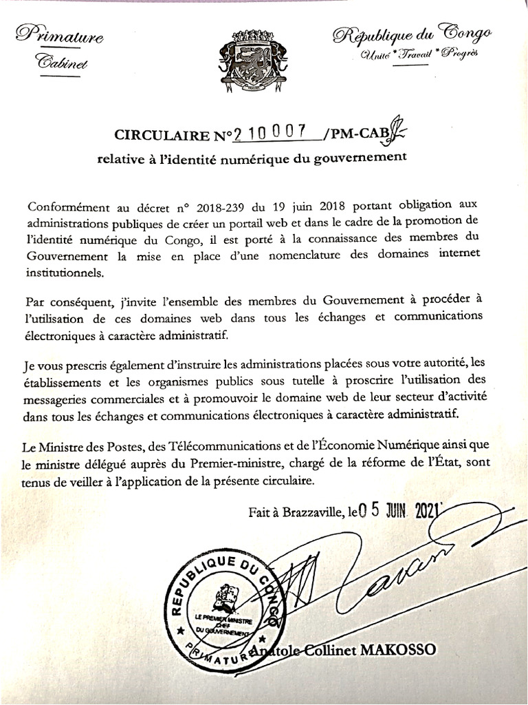 La Circulaire N°210007 PM CAB | PDF