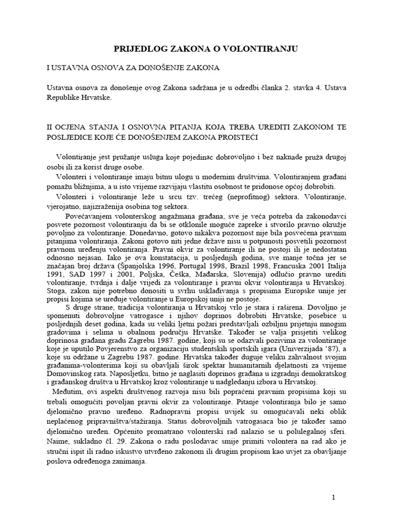 Zakon o Volontiranju | PDF