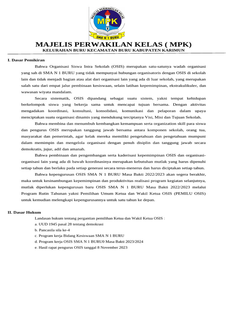 Majelis Perwakilan Kelas (MPK) | PDF