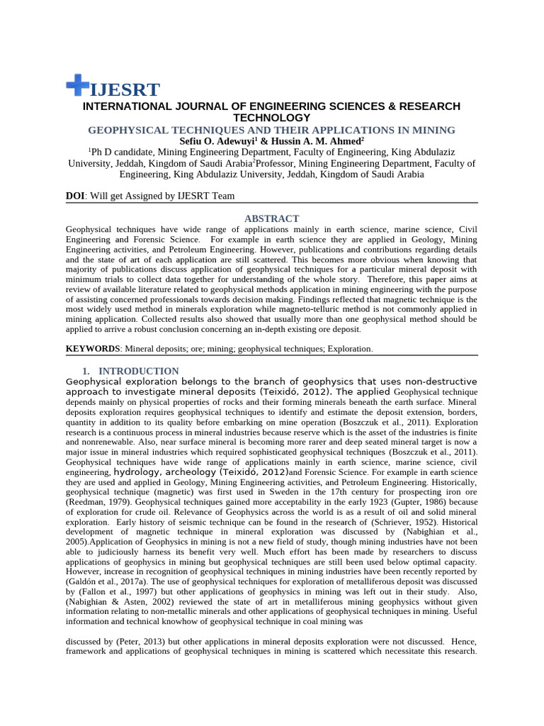 Geophysical Techniques and Their Application in Mining | PDF | Geophysics | Mining