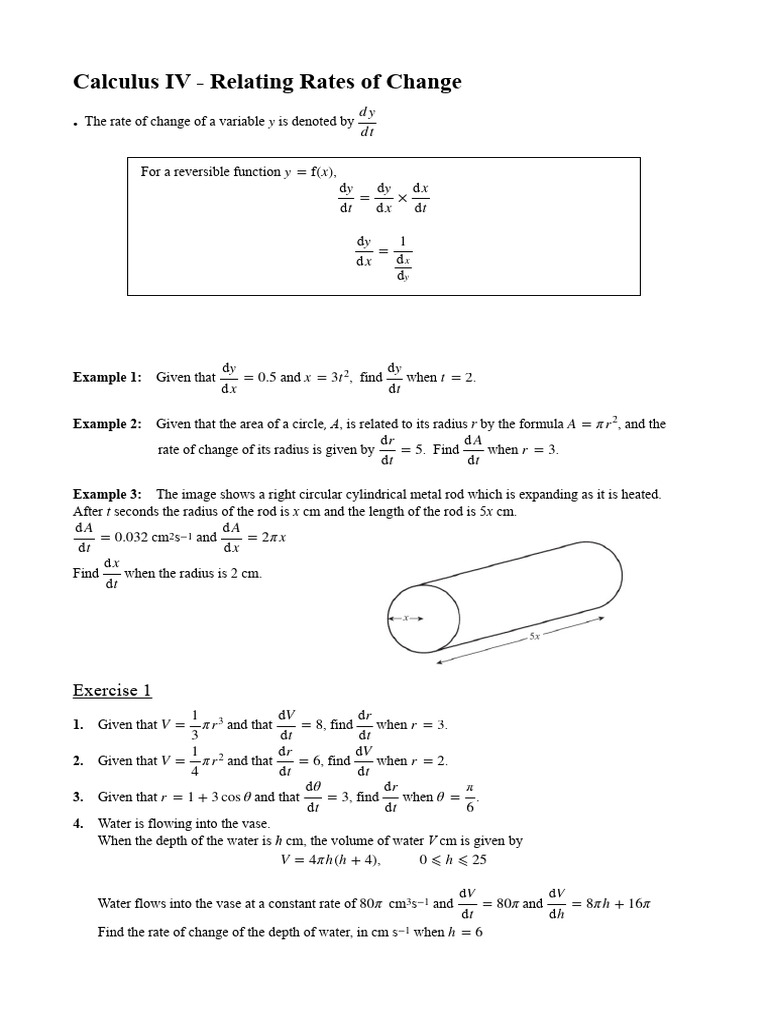 Calculus IV - Relating Rates of Change | PDF