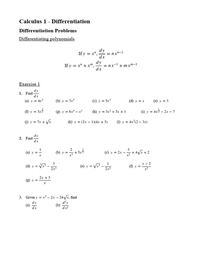 Calculus 1 - Differentiation | PDF