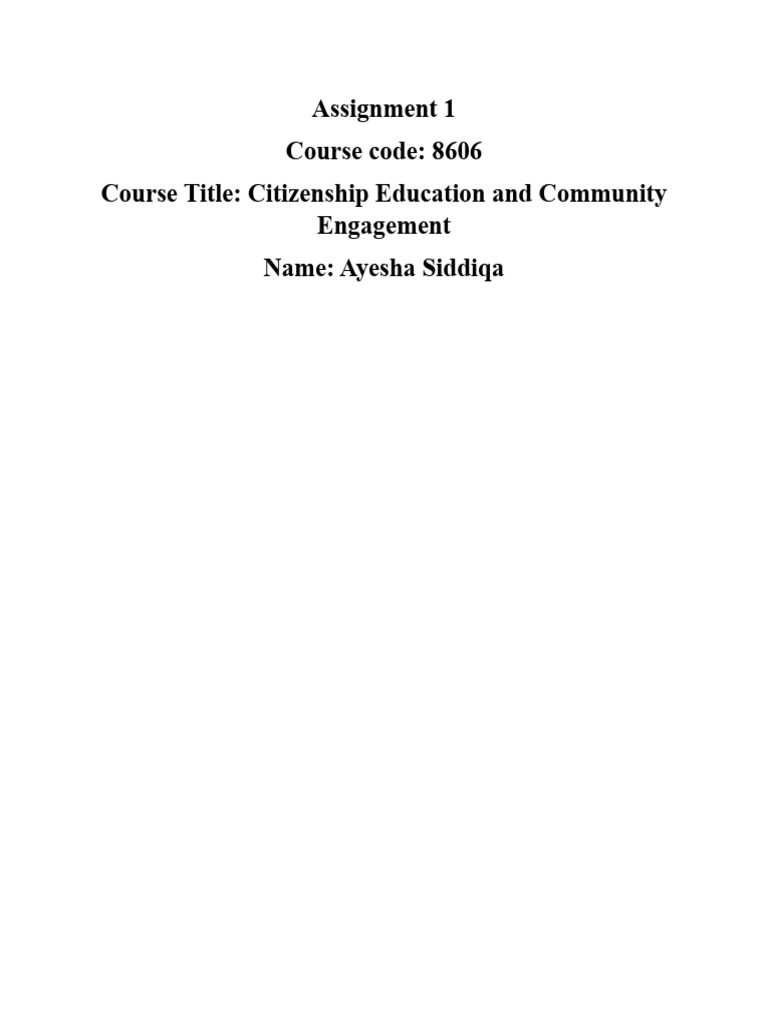 Assignment 1 Citizenship Education and Community Engagement (8606) | PDF