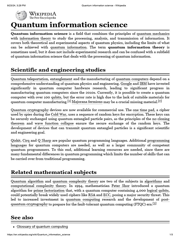 Quantum Information Science | PDF