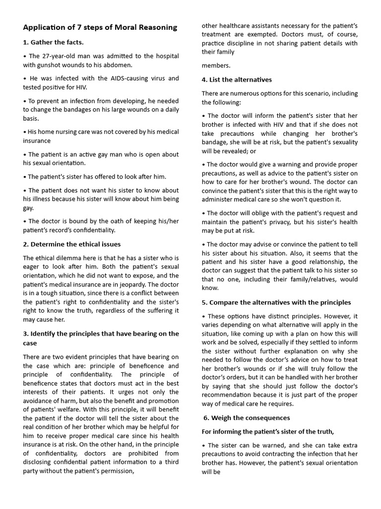 Application of 7 Steps of Moral Reasoning EXPLANAT ION | PDF | Patient ...