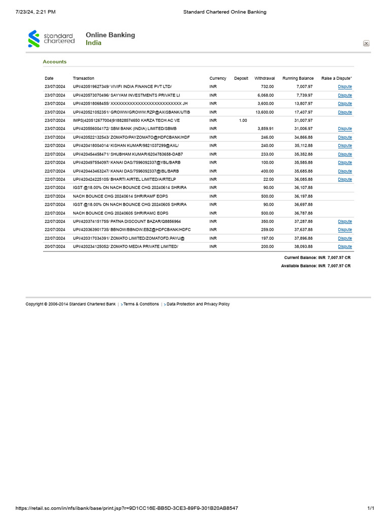 Standard Chartered Online Banking | PDF