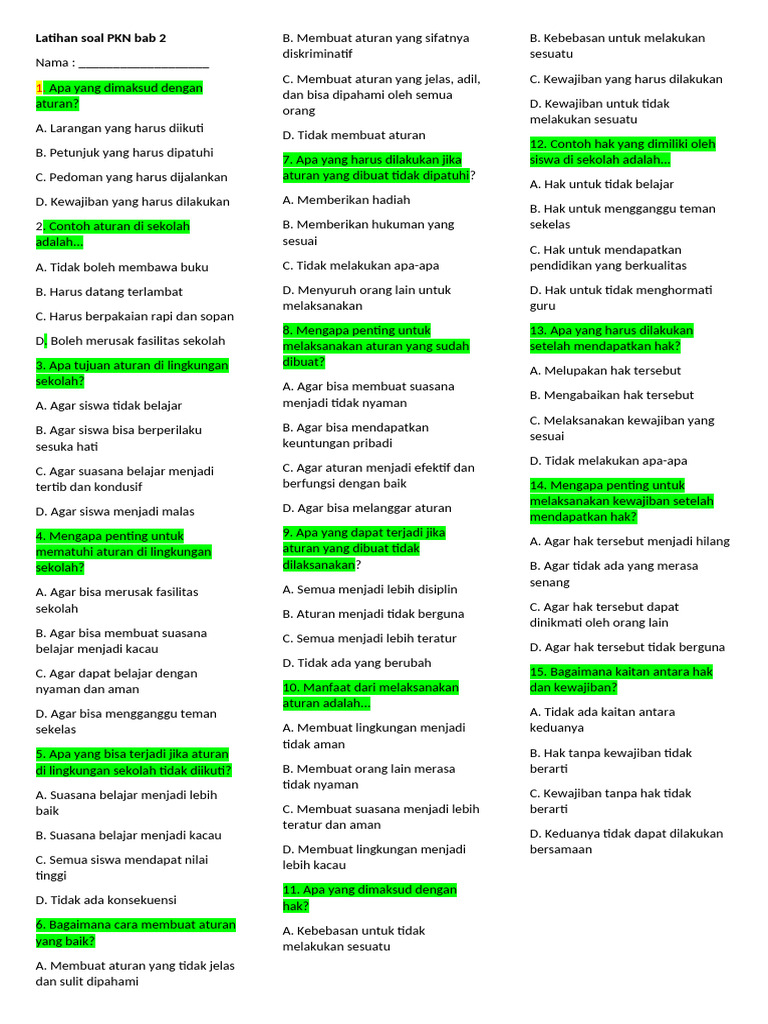 Soal Les Bab 2 PKN | PDF
