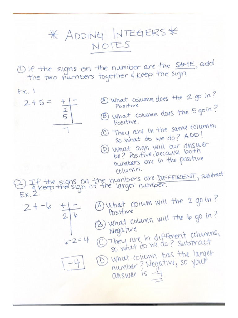 1.2 Adding Integers | PDF
