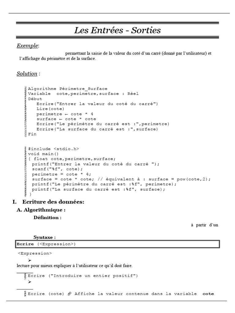 Chp3 - Les EntrÃes Et Les Sorties | PDF