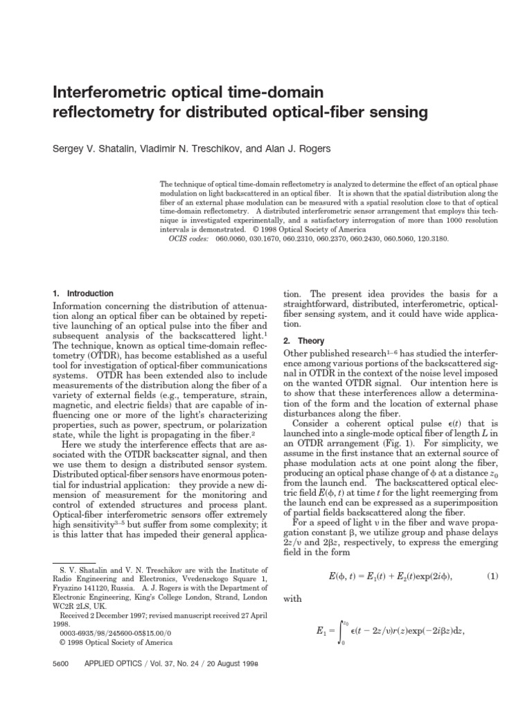 Interferometric Optical Time-Domain Reflectometry For Distributed Optical-Fiber Sensing | PDF