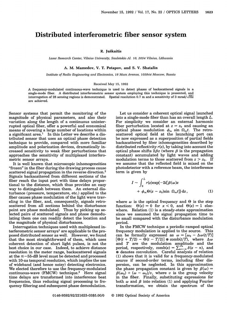 Distributed Interferometric Fiber Sensor System | PDF