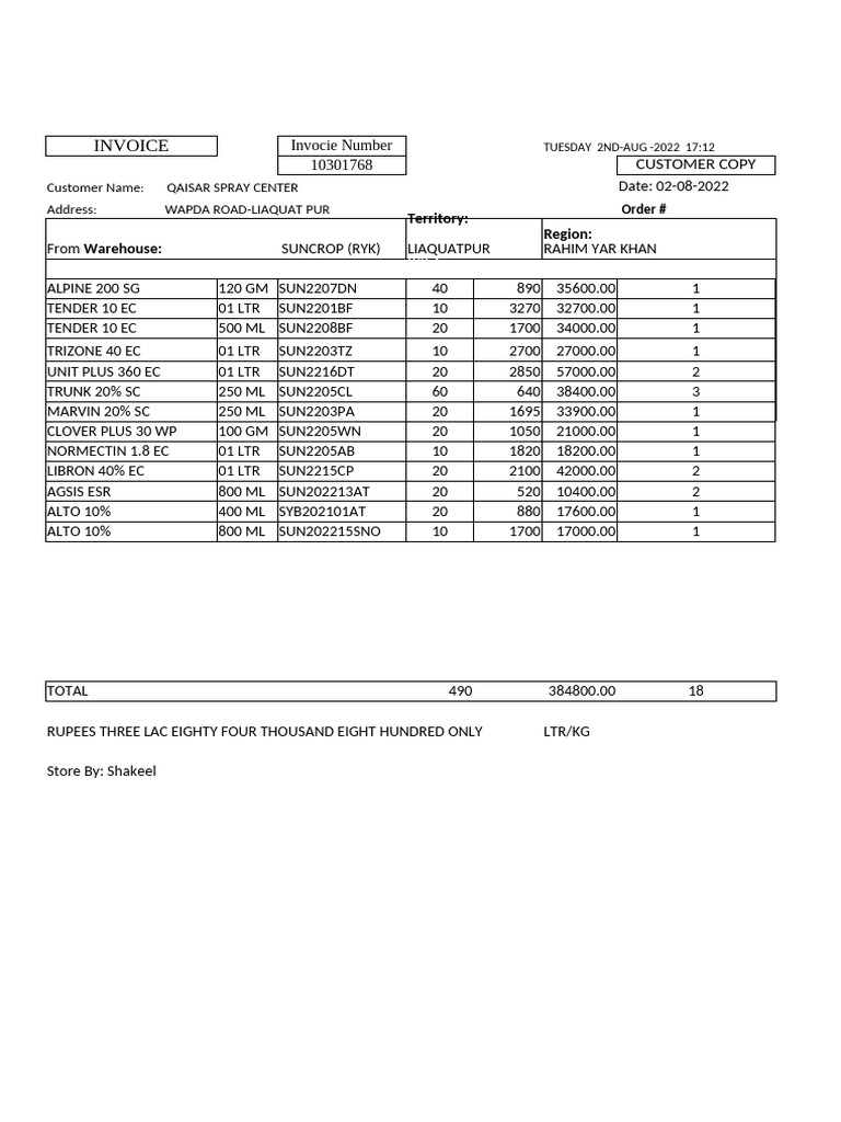Green Let Invoice Qaisar Spray Center | PDF
