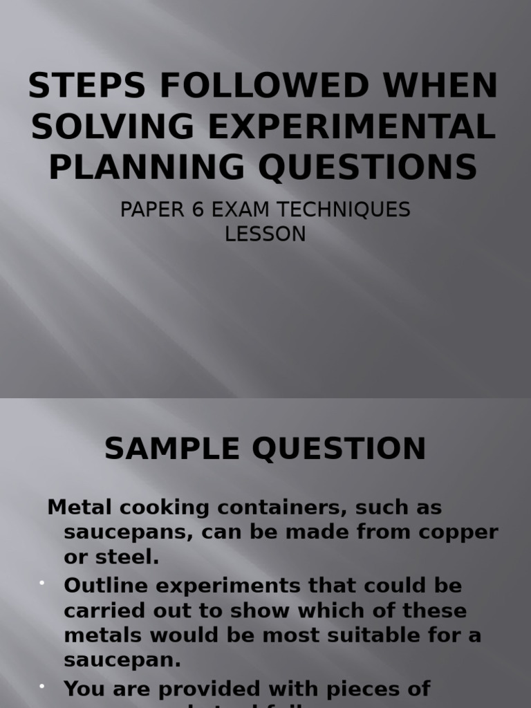 Steps Followed When Solving Experimental Planning Questions (1) | PDF