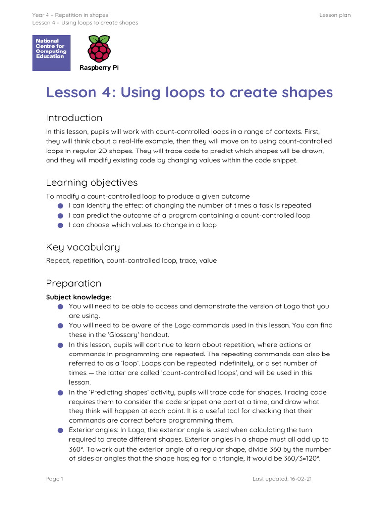 L4 Lesson Plan - Repetition in Shapes - Y4 | PDF