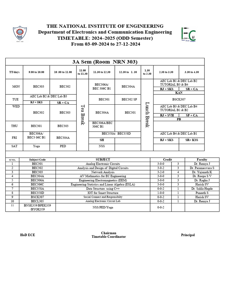 Main Time Table 2024-2025 | PDF