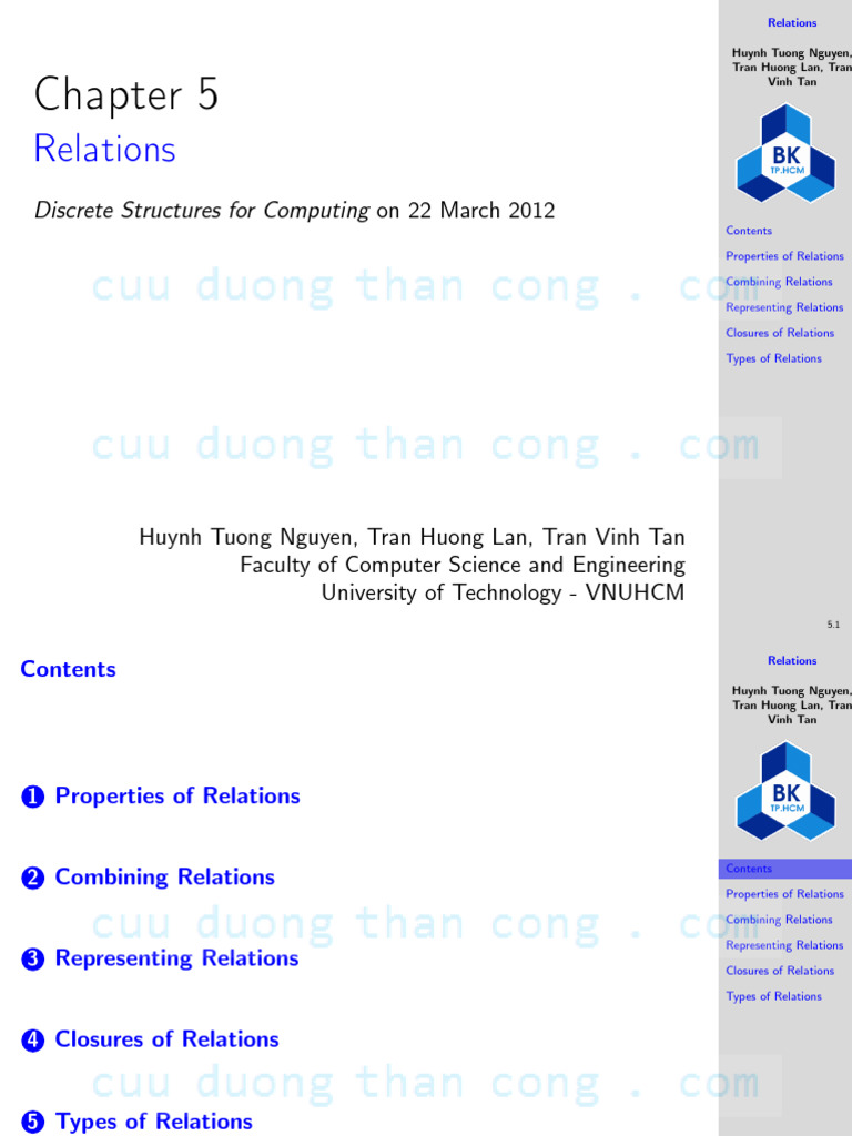 Cau Truc Roi Rac Nguyen An Khuong, Huynh Tuong Nguyen Ds Ch5 Relation (Cuuduongthancong - Com) | PDF