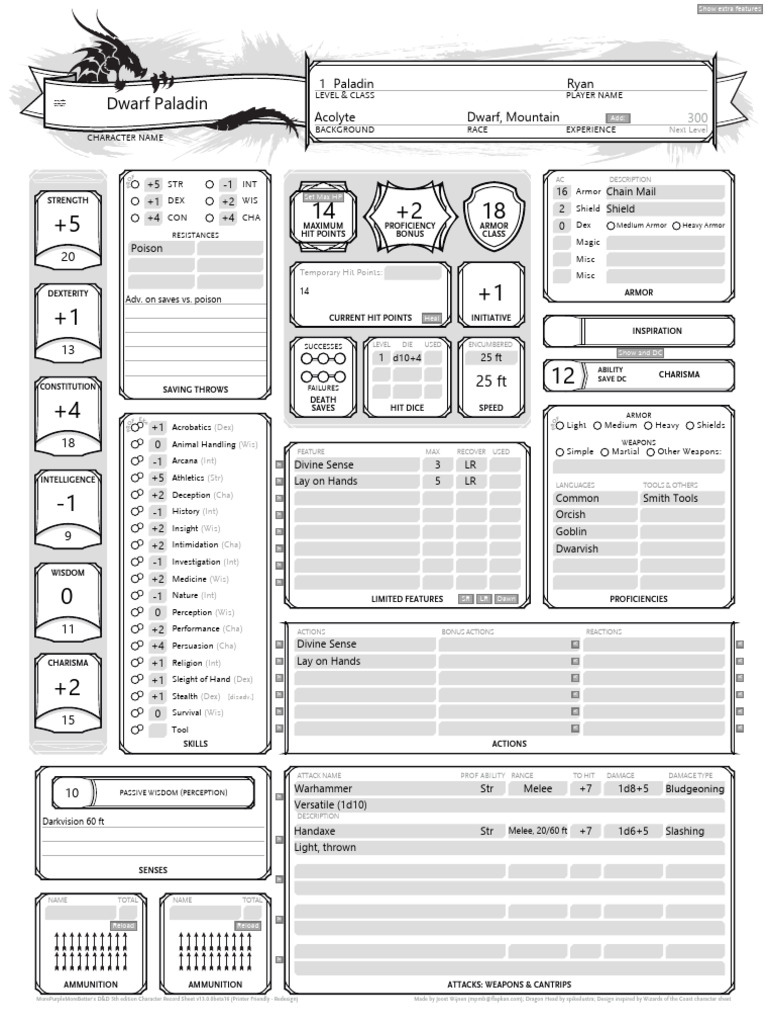D&D 5E Dwarf Paladin Character Sheet | PDF