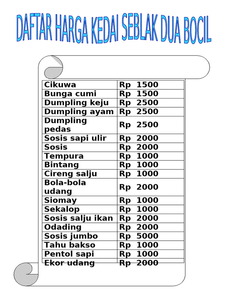 Daftar Harga Seblak | PDF
