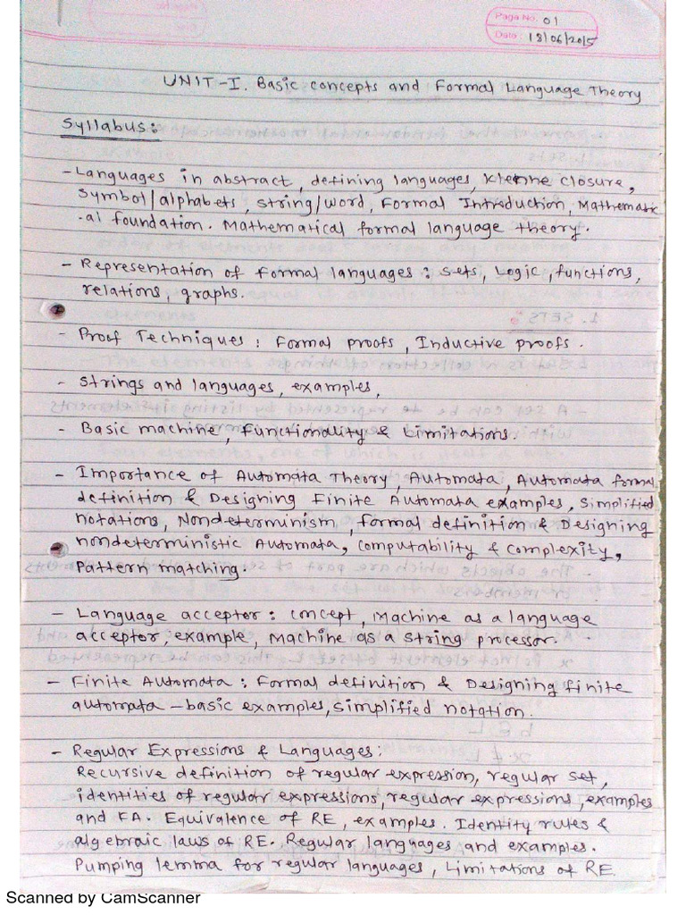 Unit I Formal Language Theory and Finite Automata | PDF
